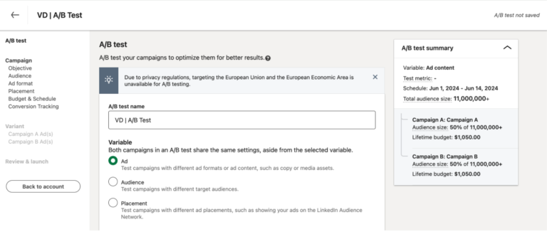 LinkedIn Ads A/B Testing: Best Practice (with Example) - Vixen Digital