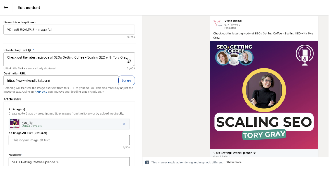 LinkedIn Ads A/B Testing: Best Practice (with Example) - Vixen Digital